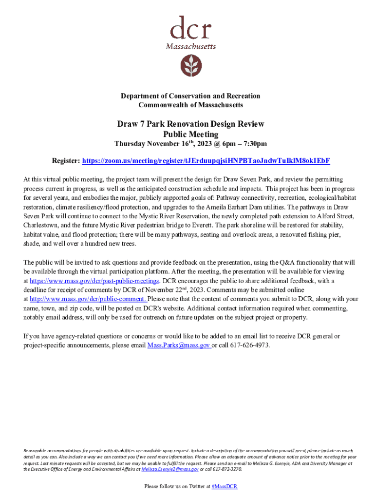 Fillable Online Draw Seven Park Renovations Project Fax Email Print ...