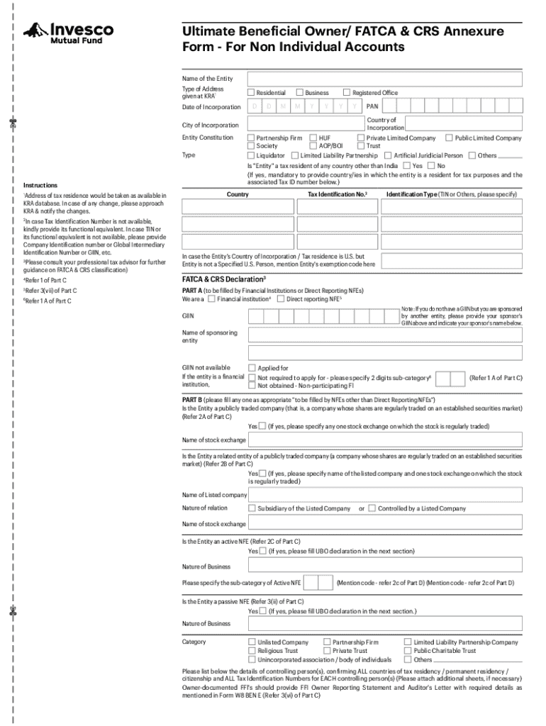 Fillable Online FATCA & CRS Annexure Form - For Non Individual Accounts ...