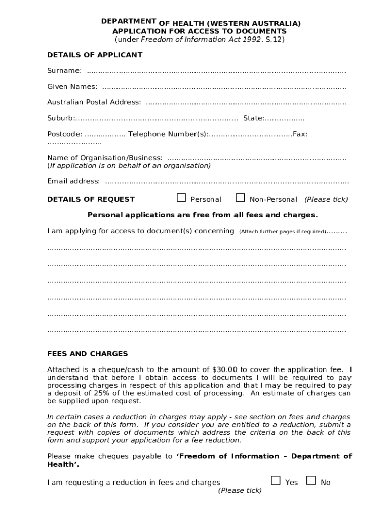 Application for Access to Ination (FOI Act) . ... Doc Template | pdfFiller