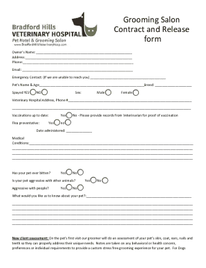 Fillable Online Grooming Release Form - Muddy Paws Fax Email Print - pdfFiller