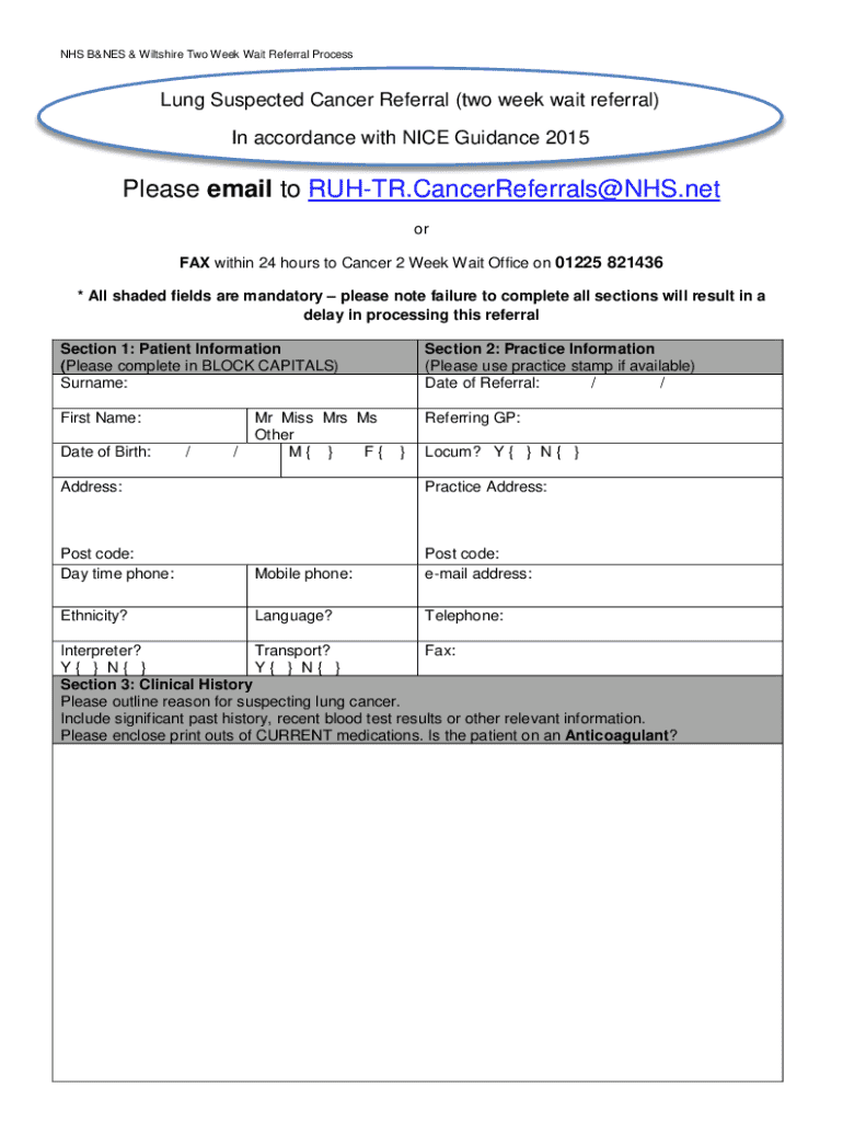 Fillable Online ruh nhs Dental Fast track Suspected Cancer Referral ...