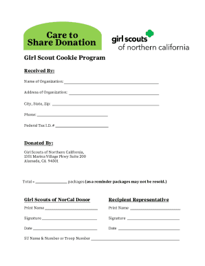 Fillable Online Girl Scout Cookie ProgramCare to Share Donation Form Fax Email Print - pdfFiller