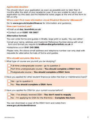 Fillable Online Disabled Students Allowance Application Form Fax Email ...