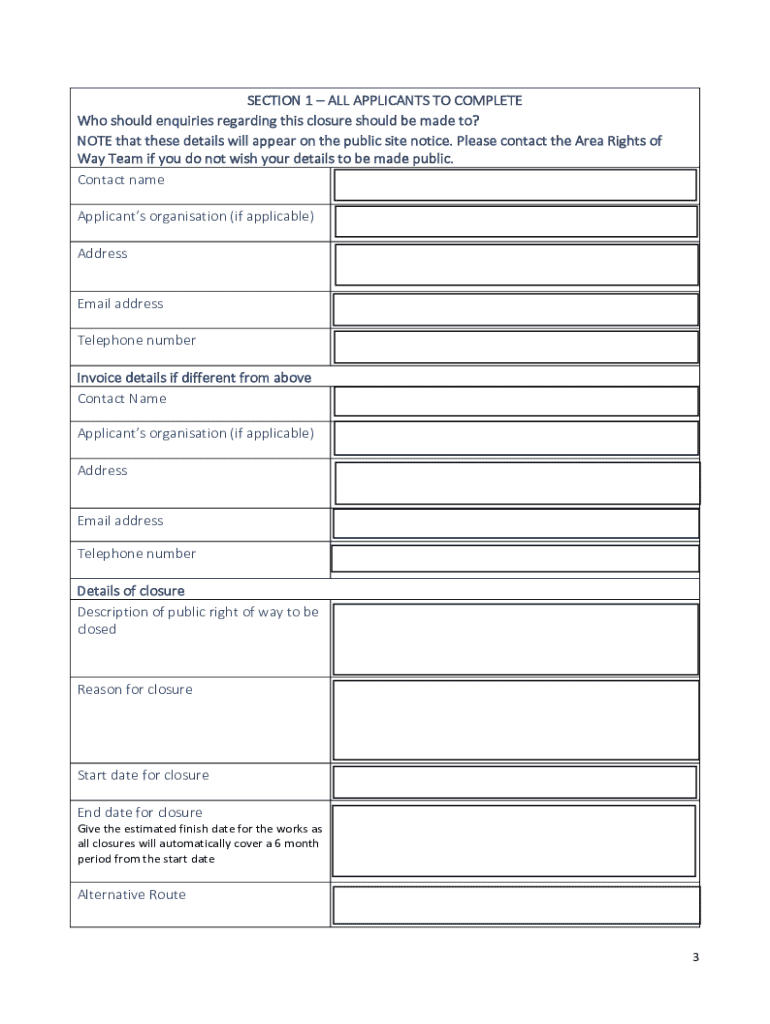 Fillable Online Application for temporary closure of public rights of way Fax Email Print ...