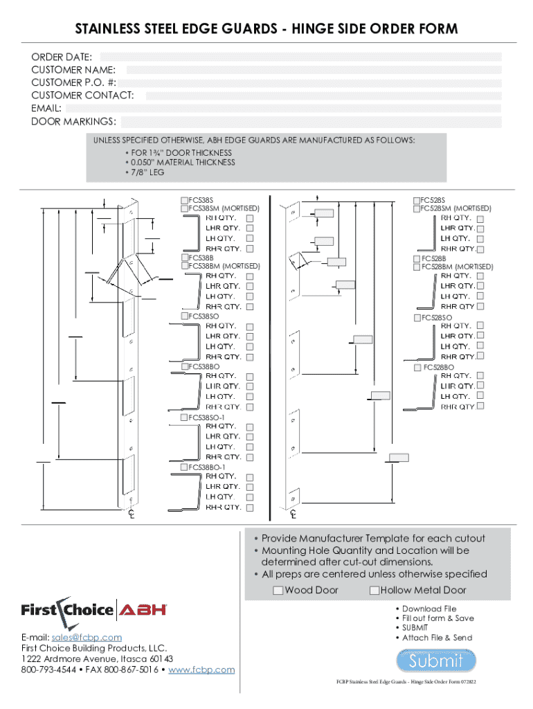 Fillable Online Stainless Steel Edge Guards Hinge Side Order Form Fax ...