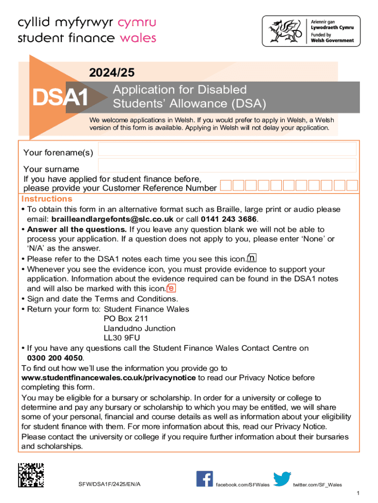 Fillable Online Starting your DSA application: Wales: Applying for ...