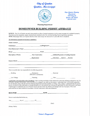 Fillable Online HOMEOWNER BUILDING PERMIT AFFIDAVIT Gautier, MS Fax ...