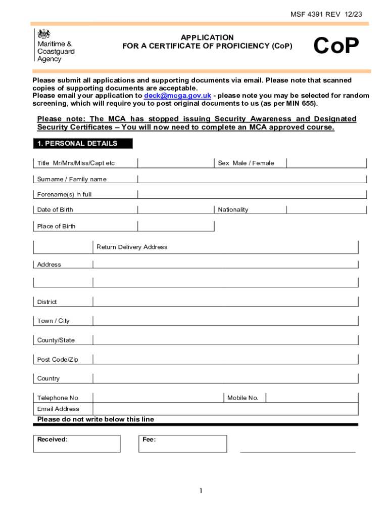 Fillable Online APPLICATION FOR AN IGF CODE CERTIFICATE OF ... Fax ...