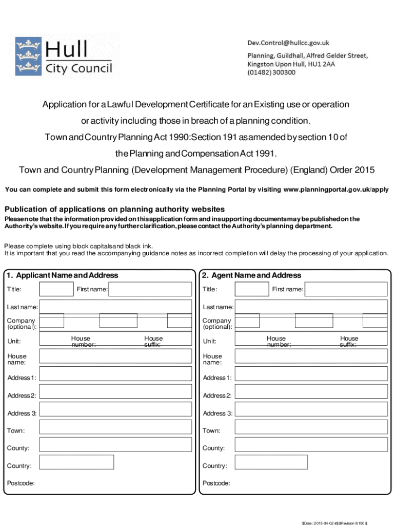 Fillable Online Application for a Certificate of Lawfulness for a ...