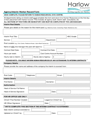 Fillable Online Agency/Interim Worker Record Form Fax Email Print ...