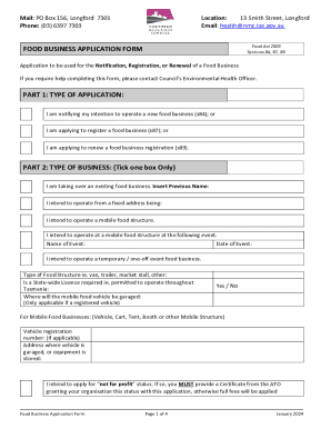 Fillable Online nmc tas gov FOOD BUSINESS APPLICATION FORM PART 1 Fax ...