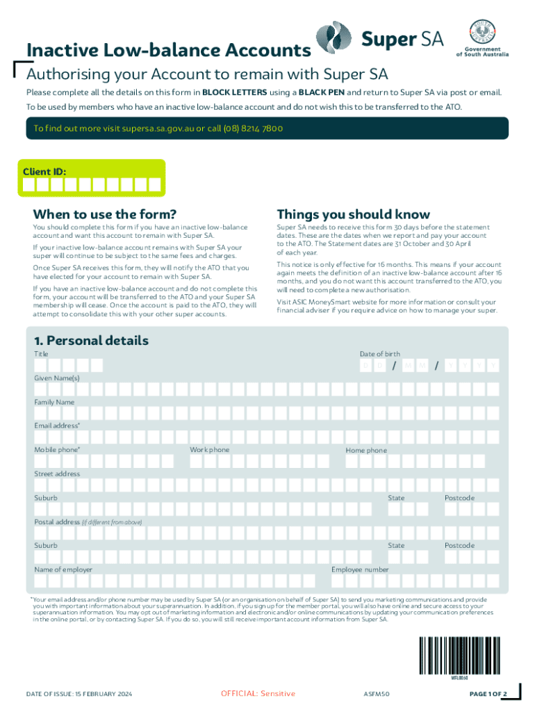 Fillable Online Inactive low-balance account authority form Fax Email ...