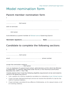 Parent Member nomination template. Doc Template | pdfFiller