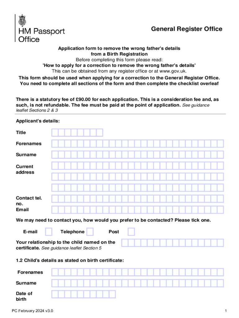 Fillable Online Application form to remove the wrong father's details ...