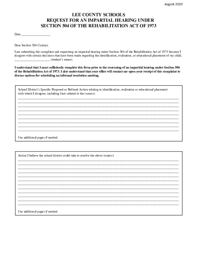 Fillable Online 504 Impartial Hearing Request Form Fax Email Print ...