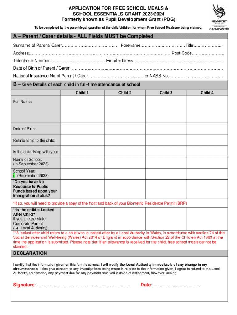 Fillable Online School Essentials Grant (formerly known as Pupil ... Fax Email Print - pdfFiller