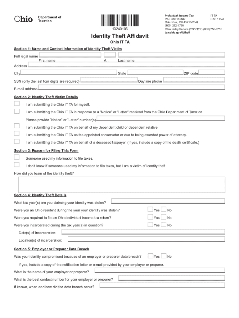 Fillable Online tax ohio Affidavit Of Identity Theft Sample.pdf - Reset ...