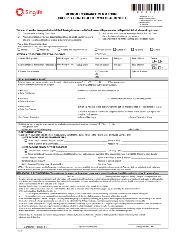 Fillable Online Group Global Health. Medical Insurance Claim Form Fax ...