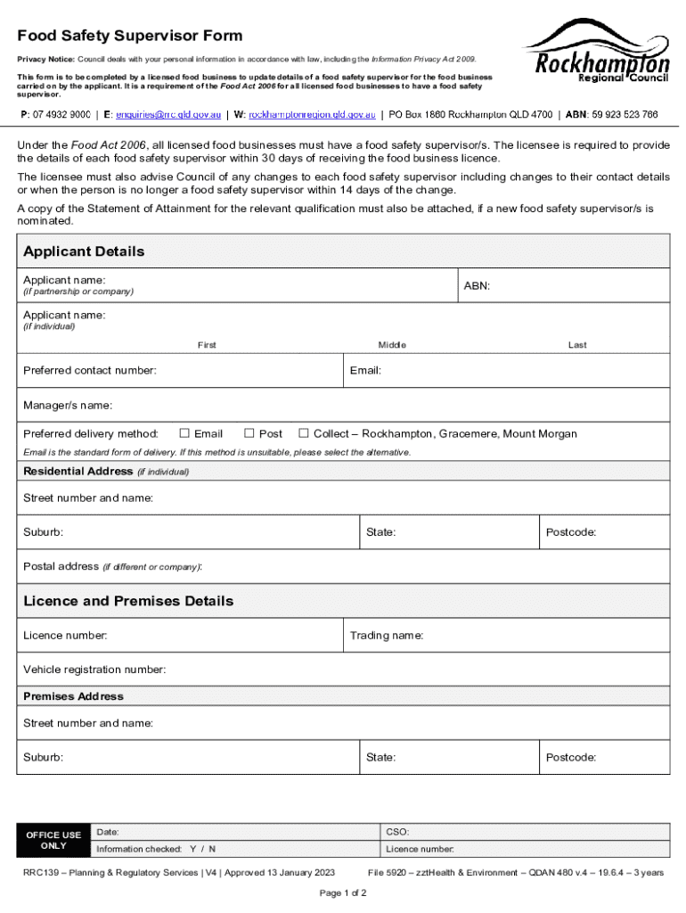 Fillable Online Notification of food safety supervisor form Fax Email ...