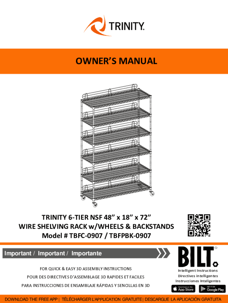 Fillable Online TRINITY 6-Tier Wire Shelving Rack, 48" x 18" x 72" NSF ...
