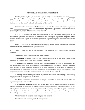 Fillable Online Form of Registration Rights Agreement by and between ...