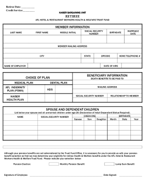 Fillable Online RETIREE MEMBER INFORMATION CHOICE OF PLAN ... Fax Email ...