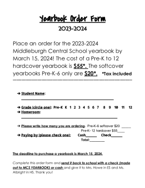 Fillable Online Elementary Yearbook Order Form Fax Email Print - pdfFiller