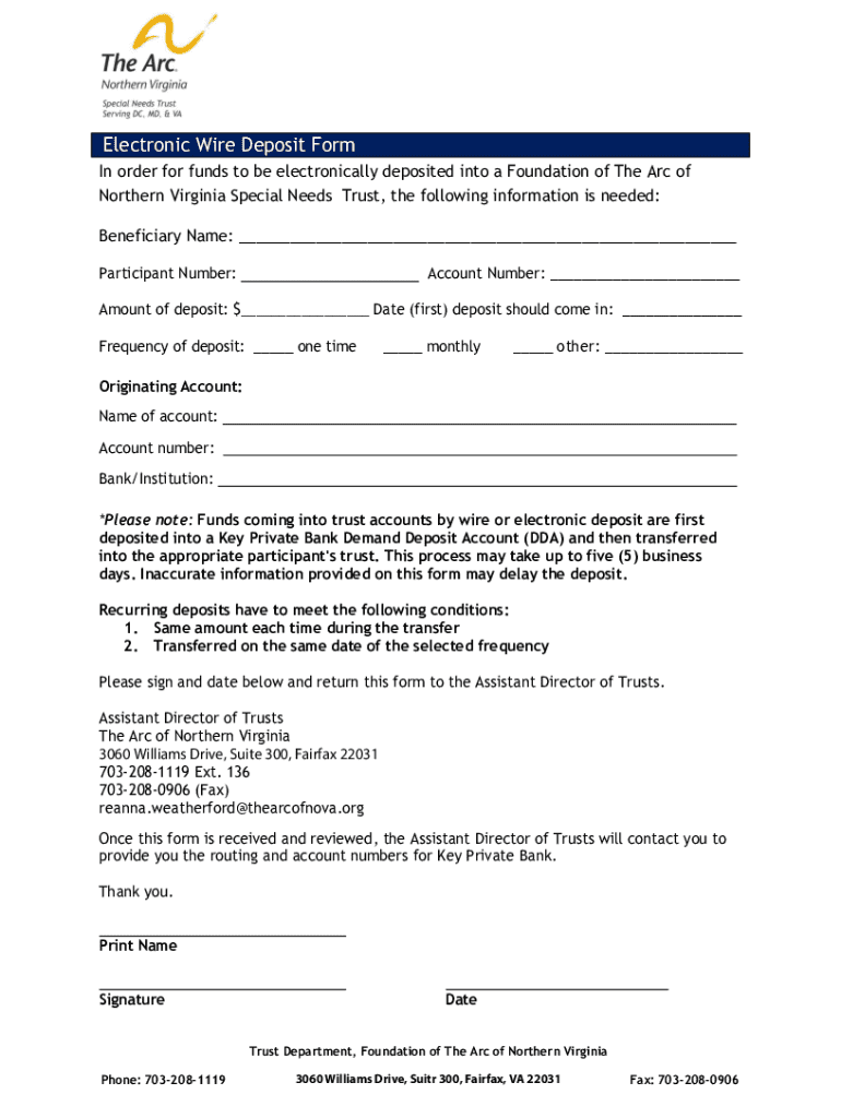 Fillable Online Electronic Wire Deposit Form Fax Email Print - pdfFiller