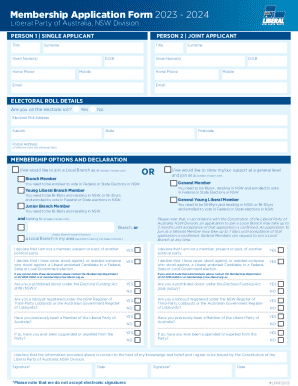 Fillable Online Membership Application Form 2023 - 2024 - Liberal Party ...