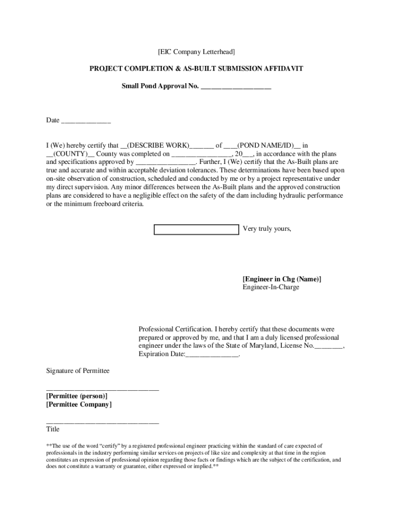Fillable Online project completion & as-built affidavit Fax Email Print ...