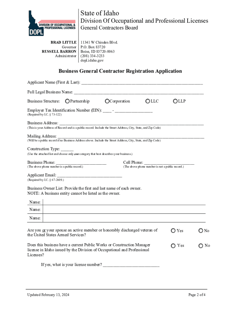 Fillable Online Business Contractor Registration Application. Civil ...