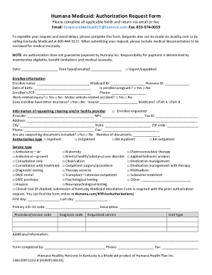 Fillable Online Humana Medicaid: Authorization Request Form Fax Email ...