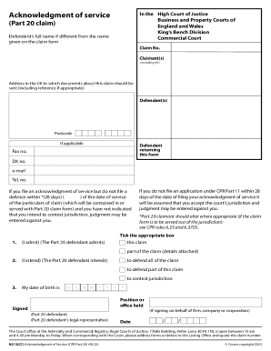 Fillable Online N213(CC) Acknowledgment of Service (CPR Part 20 claim). N213(CC) Acknowledgment ...