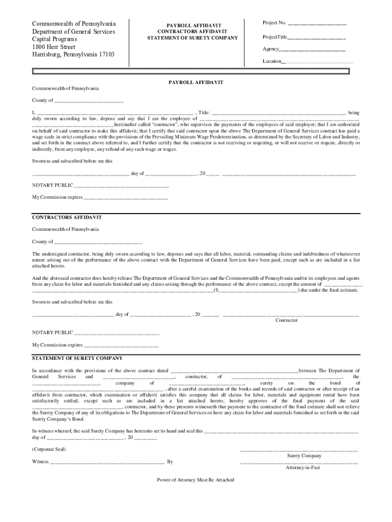 Fillable Online Payroll Affidavit, Surety Power of Attorney Fax Email ...