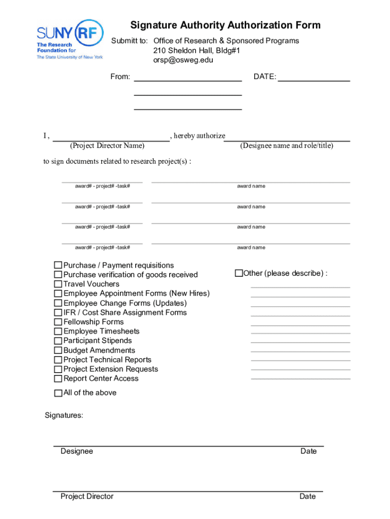 Fillable Online Signature Authority Authorization Form Fax Email Print ...