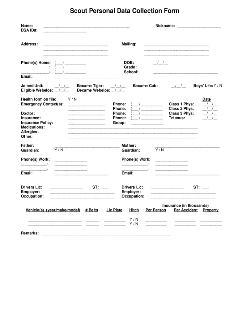 Fillable Online Scout Personal Data Collection Form Fax Email Print - pdfFiller