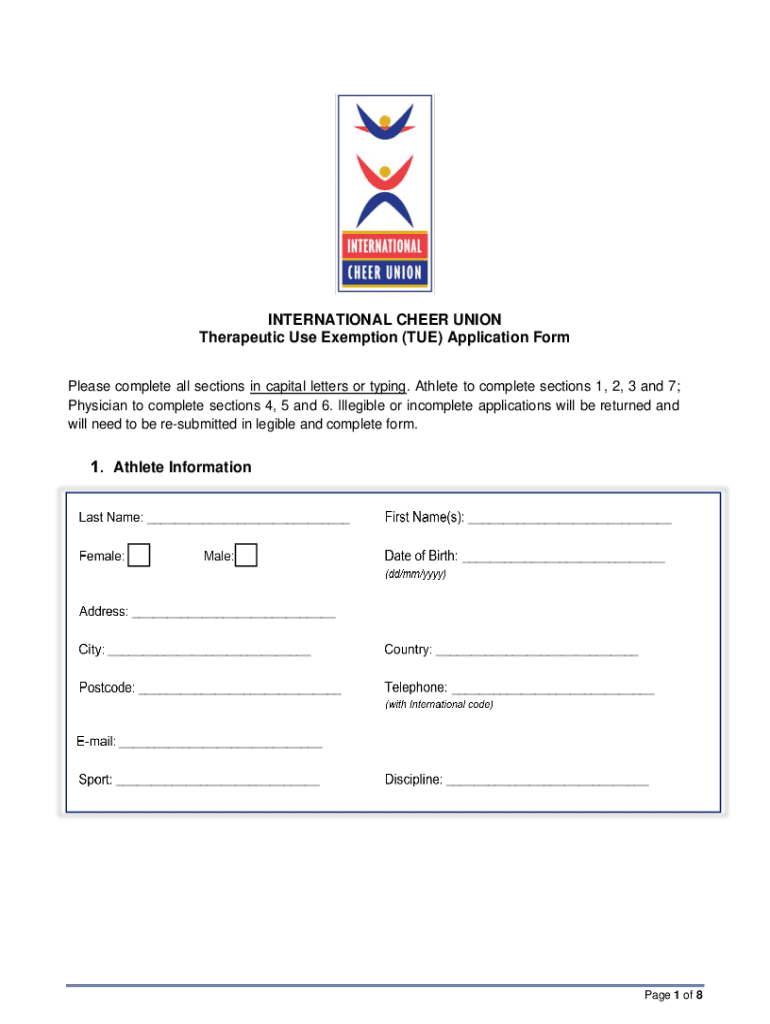 Fillable Online APPLICATION FORM Therapeutic Use Exemptions (TUE) Fax ...