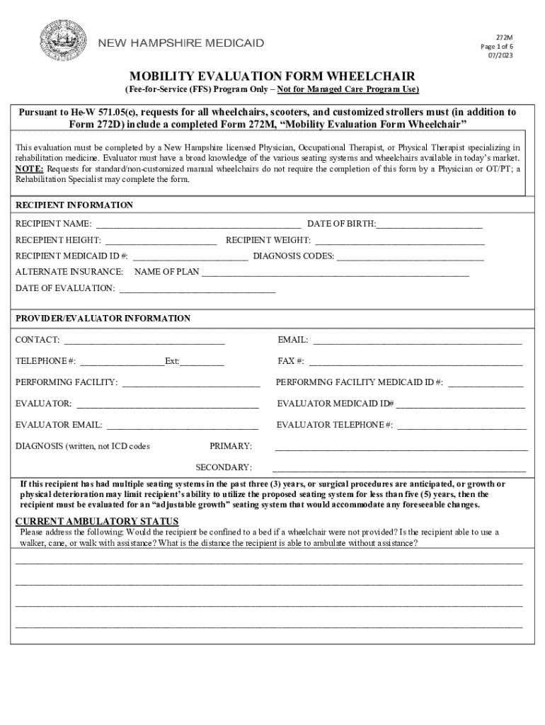 Fillable Online 272M FFS Mobility Evaluation Form Wheelchair Fax Email ...