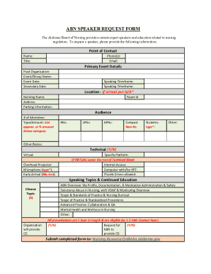 Fillable Online ABN SPEAKER REQUEST FORM - Alabama Board of Nursing Fax ...