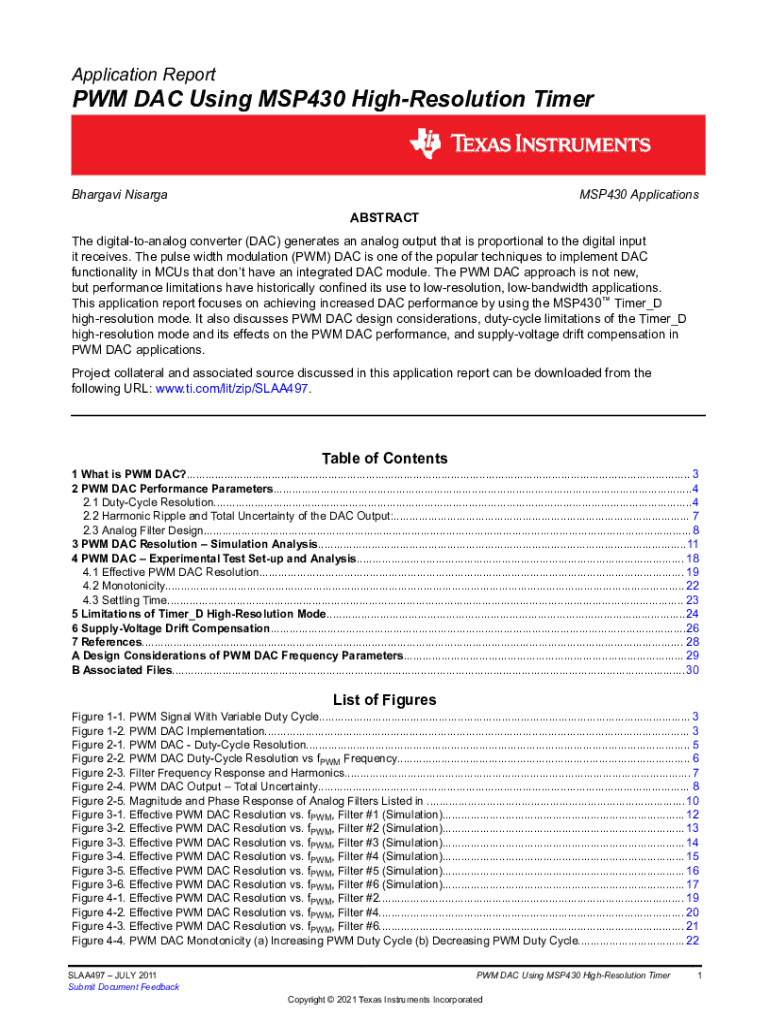 Fillable Online Application Report Pwm Dac Using Msp430 High
