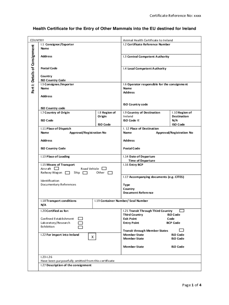 Fillable Online xxxx Page 1 of 4 Health Certificate for the Entry of ...