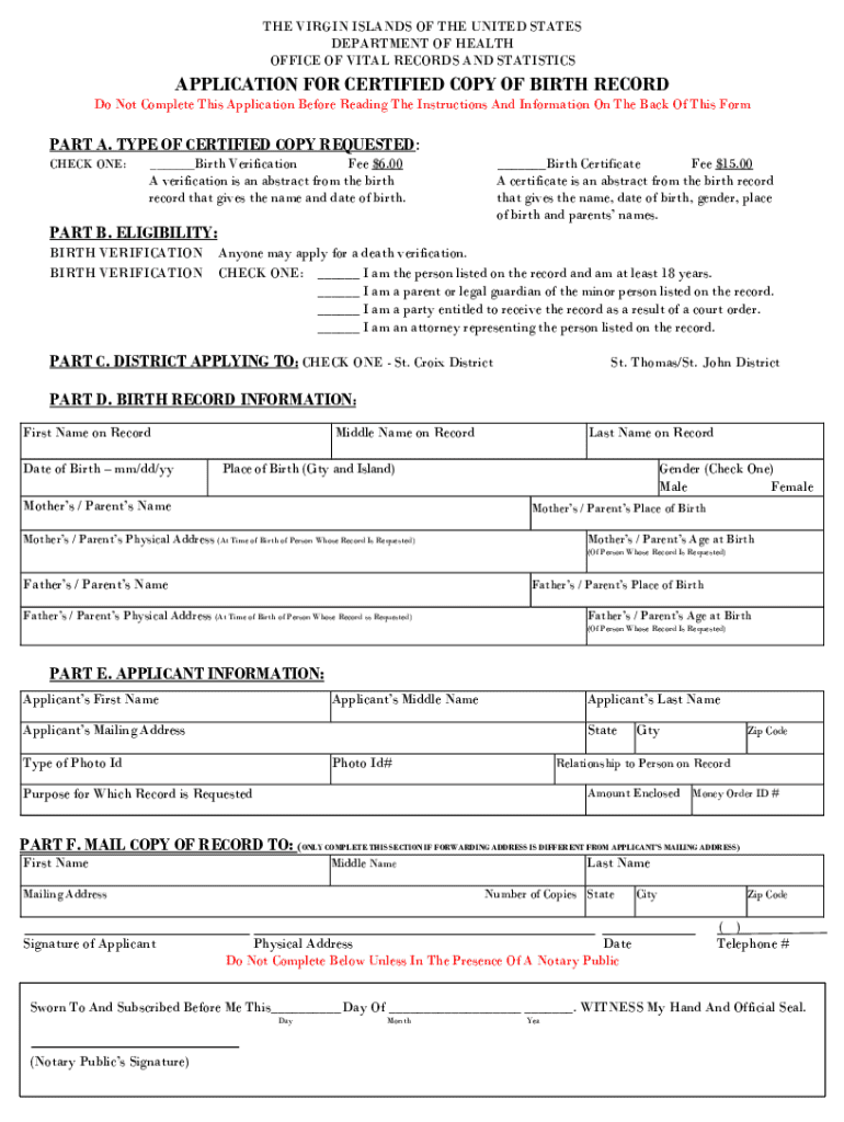 Fillable Online Vital Records & Statistics - VI Department of Health ...