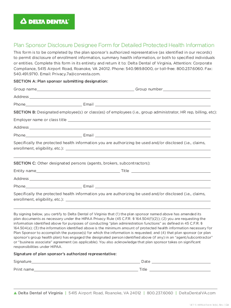 Fillable Online Plan Sponsor Disclosure Designee Form for Detailed ...