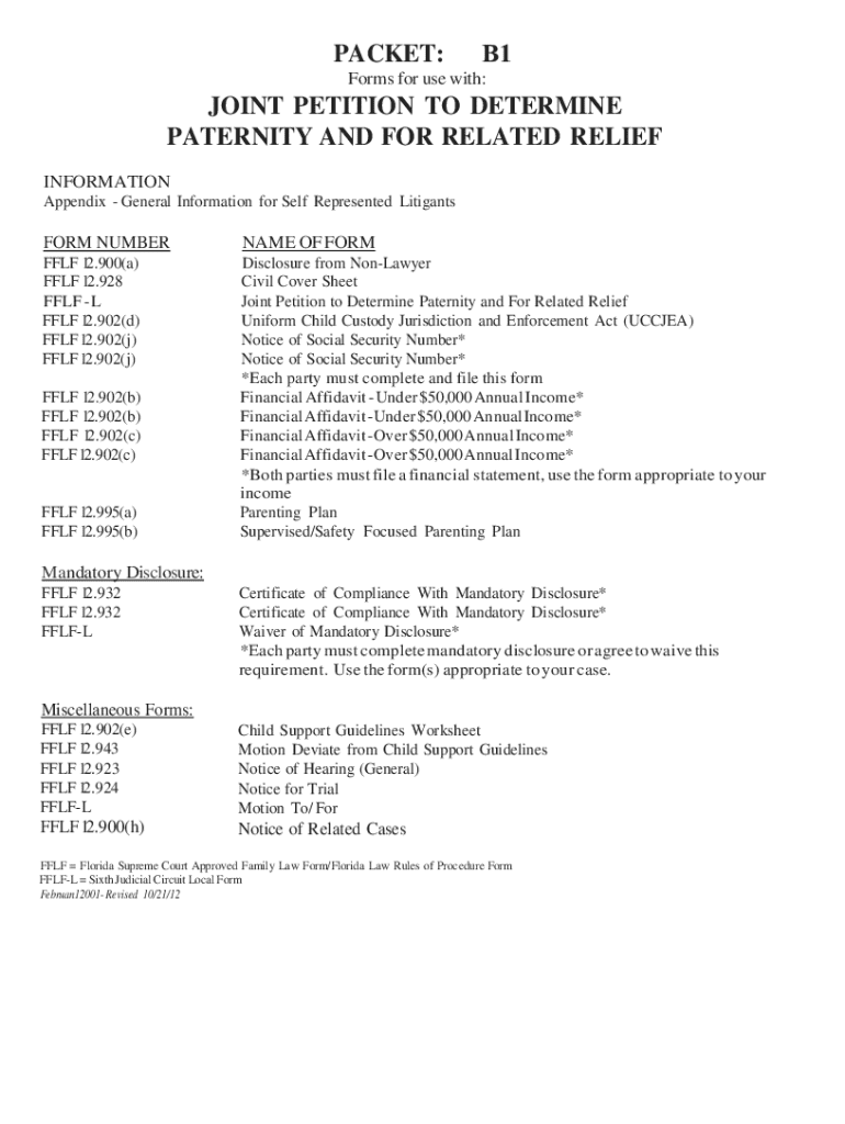 Fillable Online PACKET: B1 JOINT PETITION TO DETERMINE PATERNITY AND ... Fillable Online PACKET: B1 JOINT PETITION TO DETERMINE PATERNITY AND ...