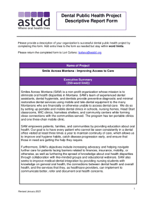 Fillable Online Dental Public Health Project Descriptive Report Form ...
