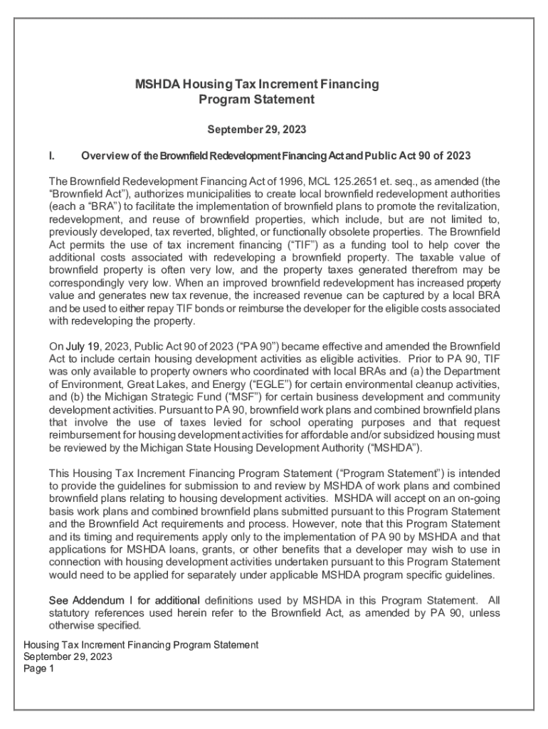 Fillable Online MSHDA Housing Tax Increment Financing Program Statement Fax Email Print - pdfFiller