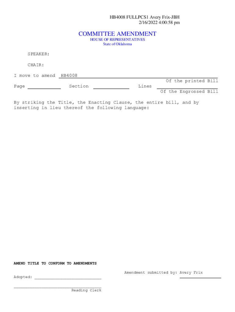Fillable Online Bill Information for HB 4008 Fax Email Print - pdfFiller