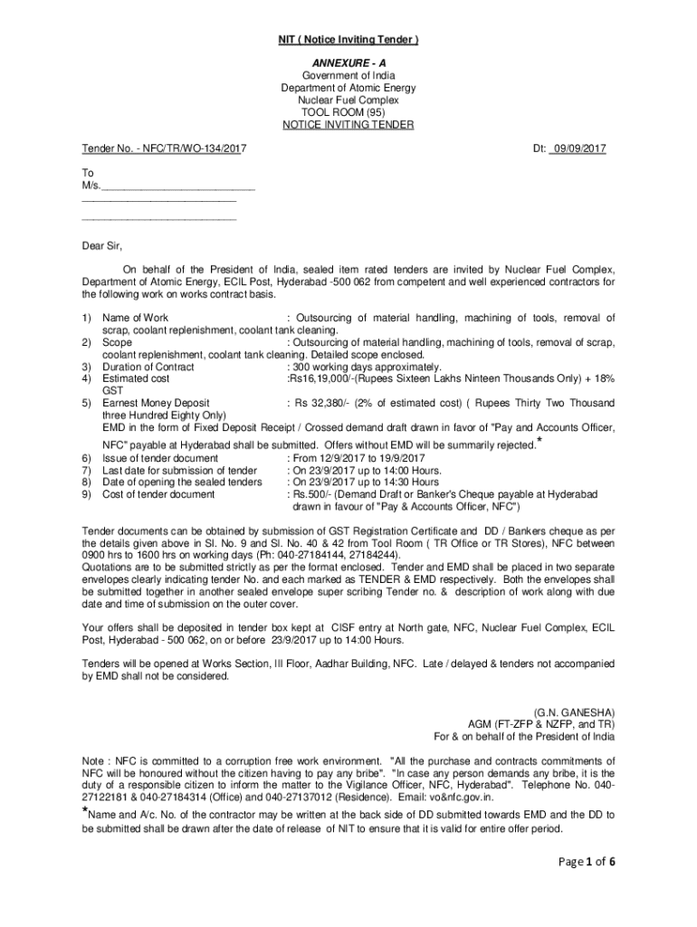 Fillable Online NIT ( Notice Inviting Tender ) Fax Email Print - pdfFiller