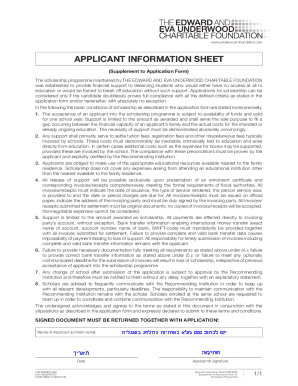 Fillable Online APPLICANT INFORMATION SHEET - Underwood Foundation Fax ...
