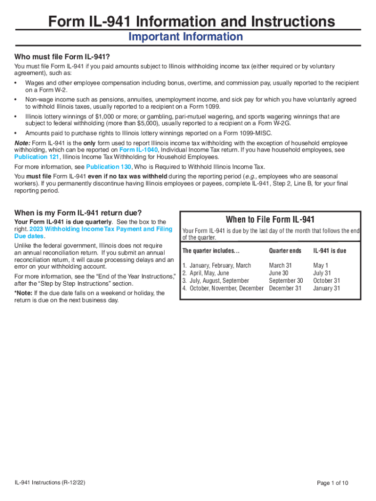 Fillable Online tax illinois IL Forms IL-941/IL-501 - Employer's ...